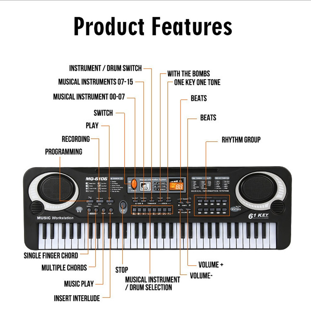 RIXTON 61 Keys Digital Piano Electronic Keyboard For Kids Electronic ...