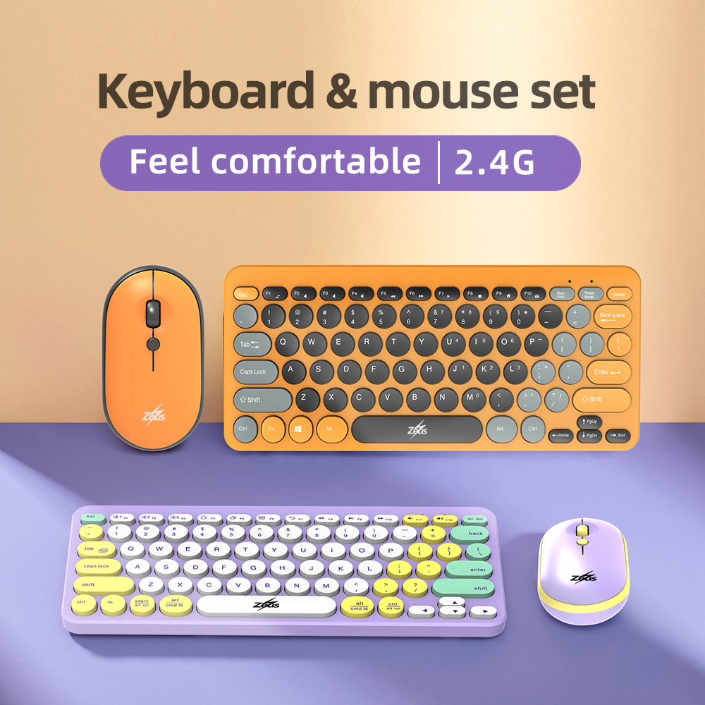 Zeus GK-500 Wireless Keyboard and Mouse 2.4GHz Wireless Retro Cute Slim ...