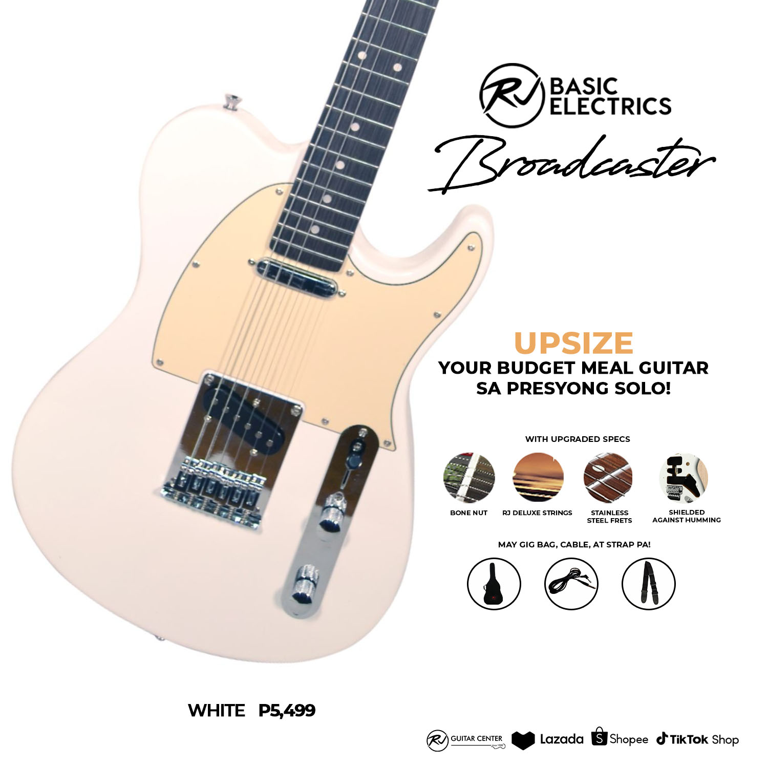 RJ Basic Electrics - Broadcaster Electric Guitar with Bag, Cable, Strap ...