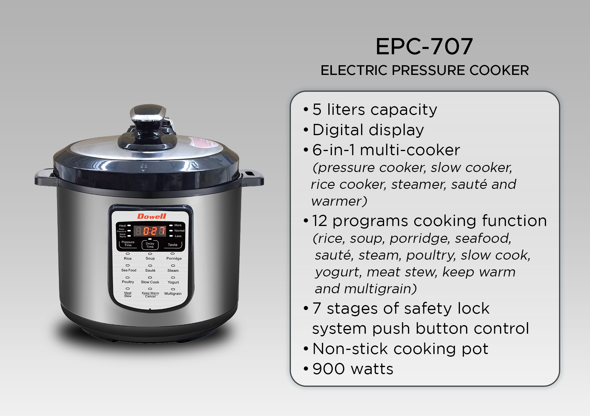 Dowell 6-in-1 Multi Cooker Electric Pressure Cooker with FREE Oven ...