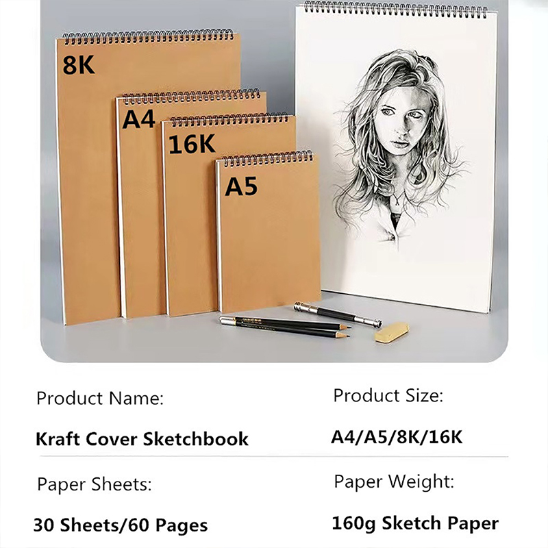 8K/A4/16K/A5 Double Spring Sketch Book Kraft sketchbook sketch pad for painting For Graffiti ...