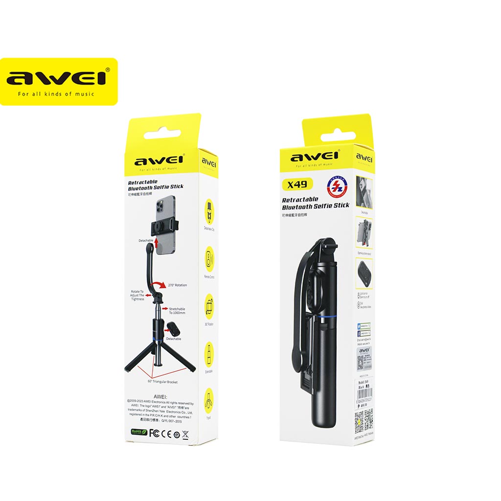 Awei X49 Extendable Phone Holder Stand Bluetooth Foldable Selfie Stick ...