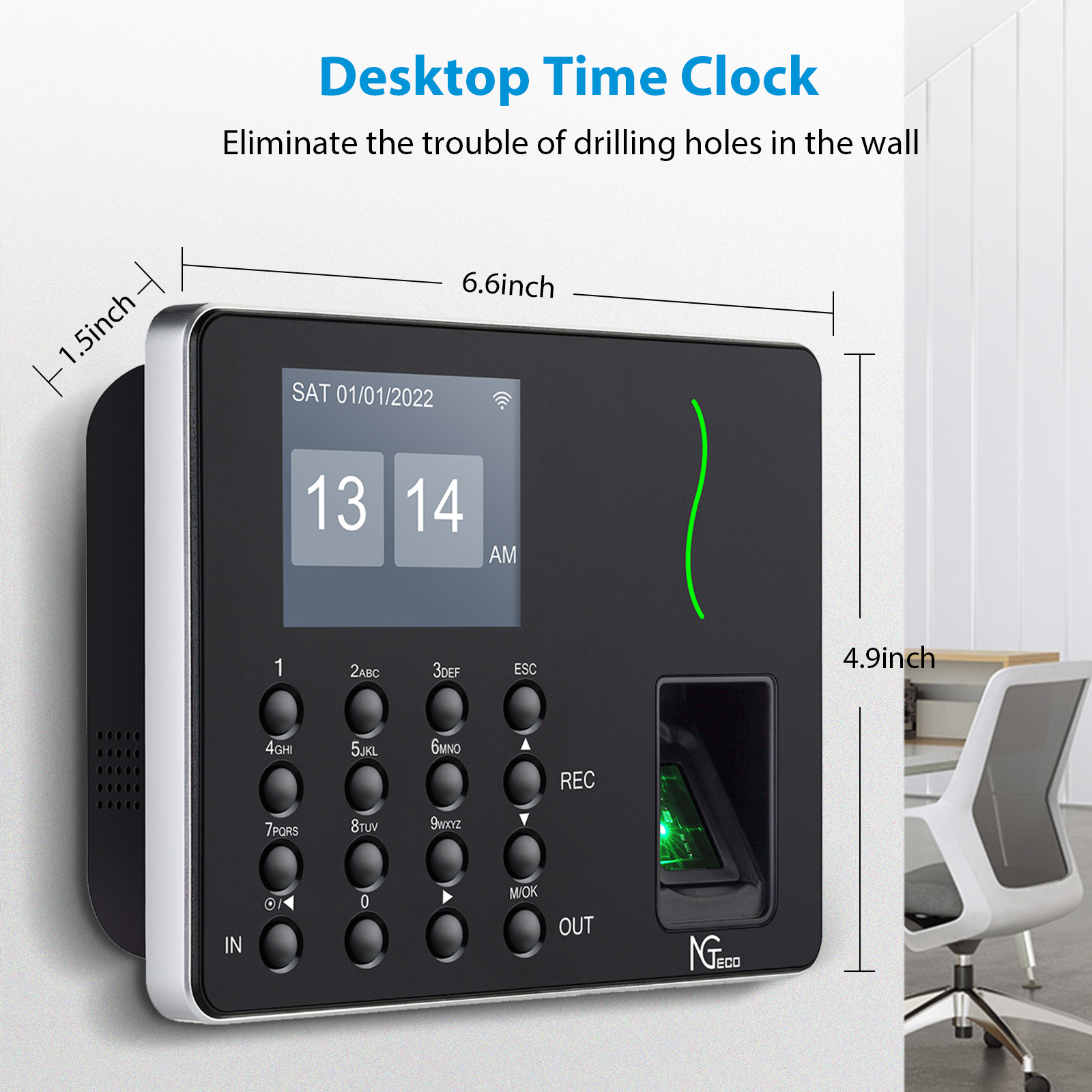 NGTeco W3 Fingerprint Time Attendance Machine WiFi Auto Digital Bundy ...