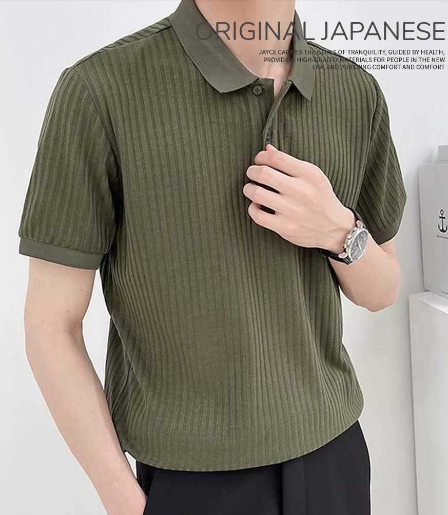 Korean Striped Texture Short Sleeve Polo Shirt For Men | Shopee Philippines