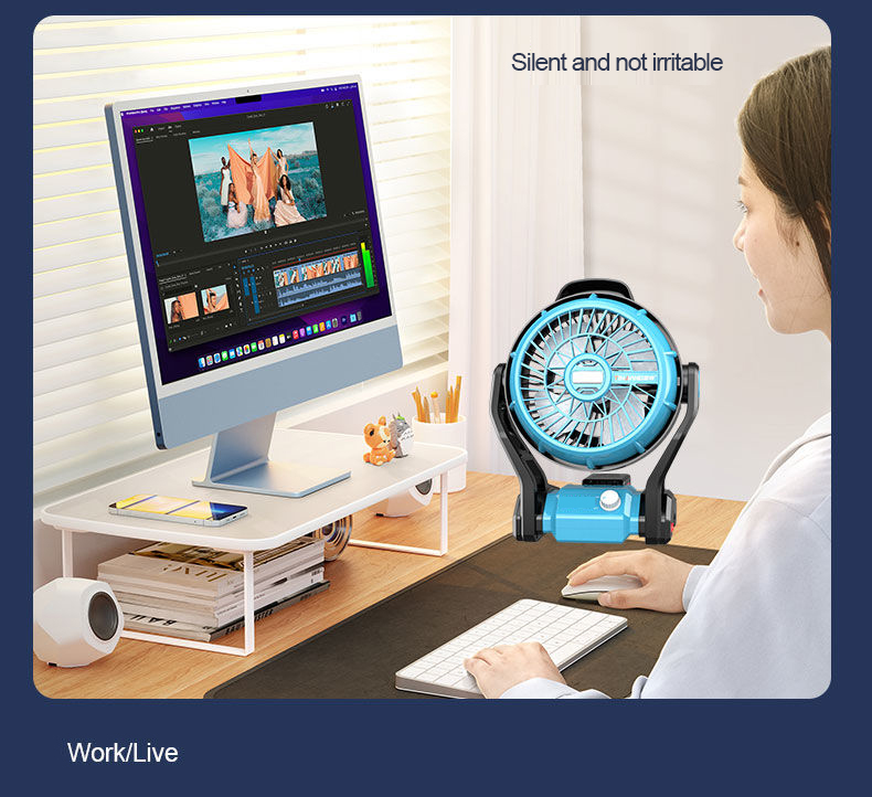 12 Inch Mobile Fan Outdoor Tent Fan Rechargeable Desk Fan LED Light ...