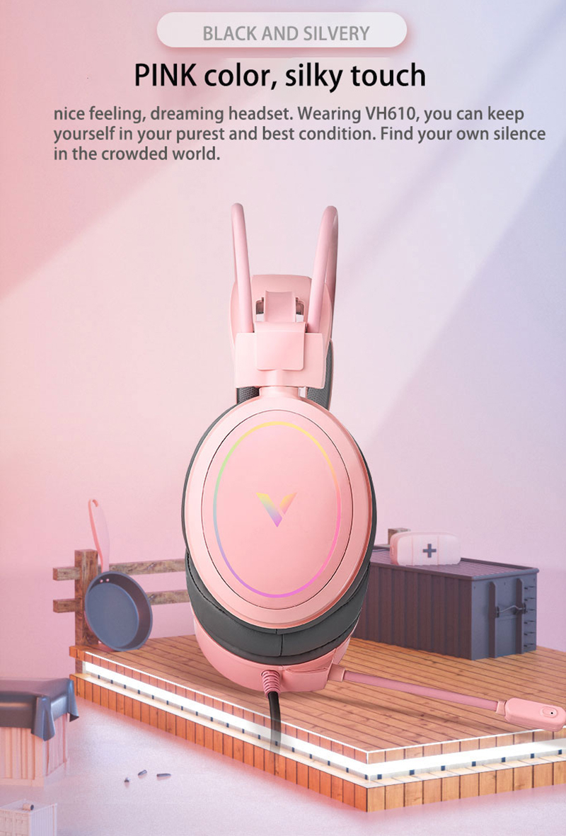 Rapoo VH610 Virtual 7.1 Channels HIFI Gaming Headset RGB Headphone with Mic for PC/Laptop ...