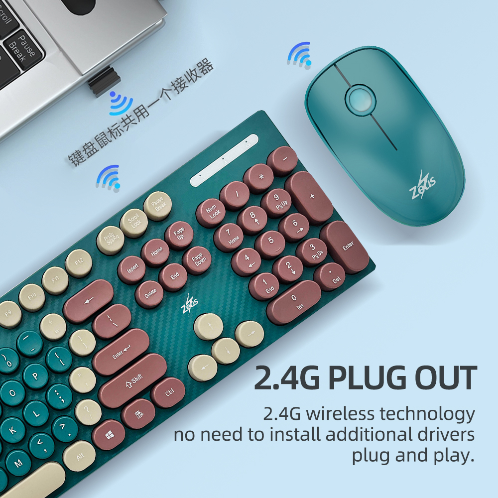 Zeus K-200 Rainbow Slim 2.4GHz Wireless Keyboard And Mouse Set W/ USB ...
