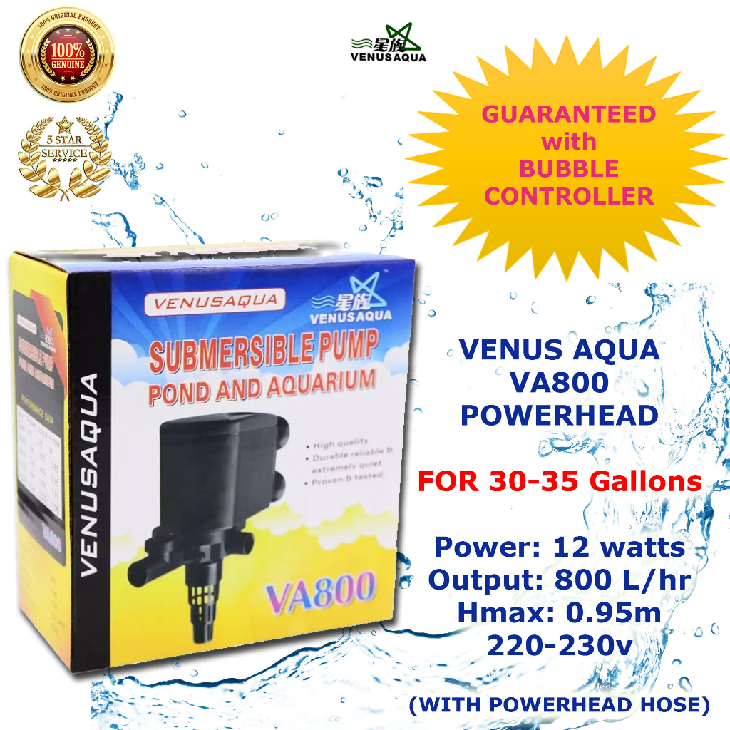 Venus Aqua Submersible Pump VA800 (for 30-35 Gallons) (30gl) (35gl) (pwh) (pnd) Submersible Pump ...