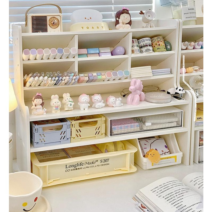 Wooden desk organizer multi functional pen stationery holder storage ...