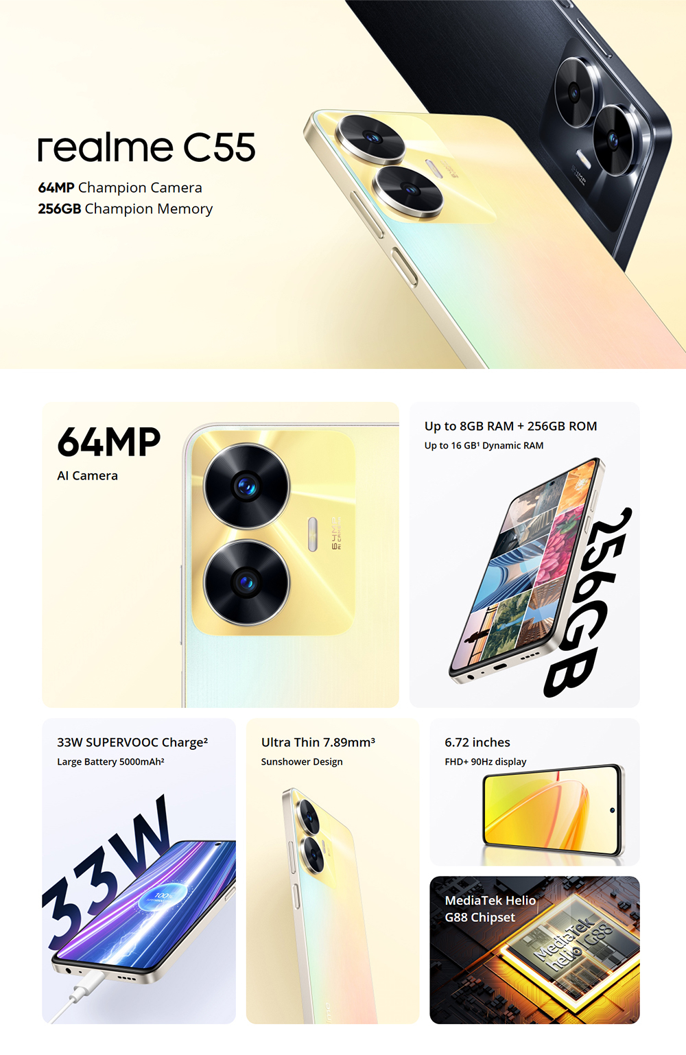 Realme C55 Smartphone | 6GB+128GB / 8GB+256GB | MediaTek Helio G88 | 64MP AI Camera | 90Hz ...