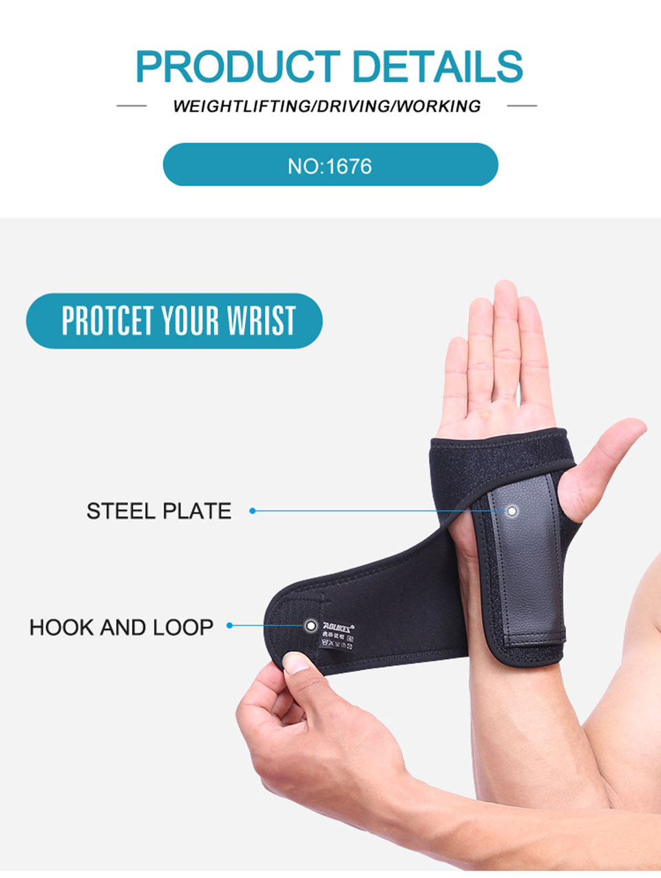 1PCS Adjustable Fitness Hand Brace Sport WristBand Safe Steel Wrist ...
