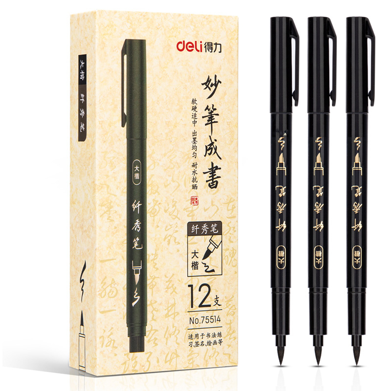Deli Black Ink Pen Middle/Block Letters Writing Painting Pen School ...