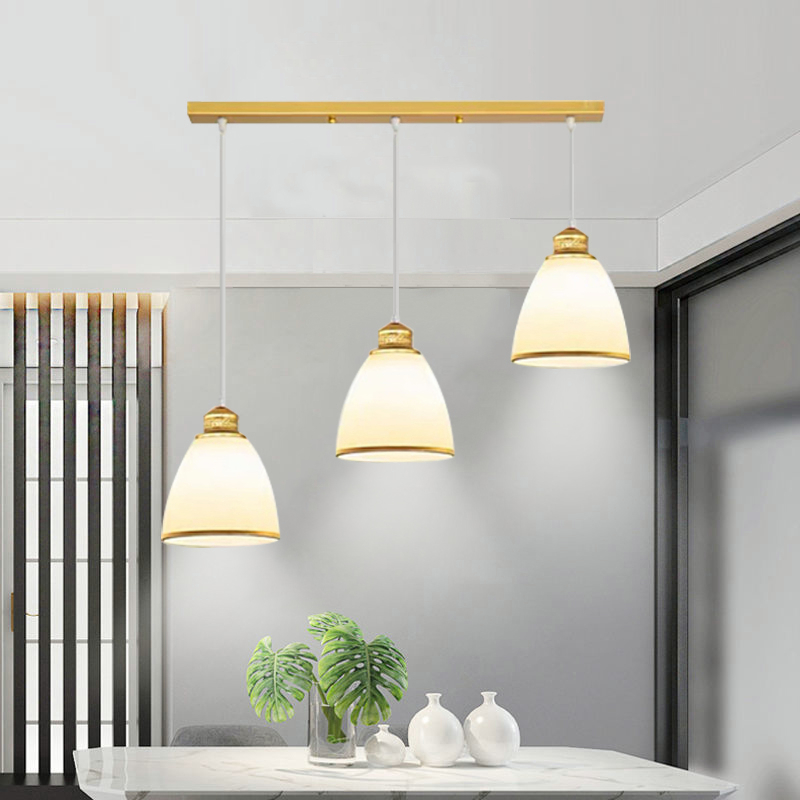 Pendant Light 3 Head Retro Glass Shade Chandelier Adjustable Gold Drop ...