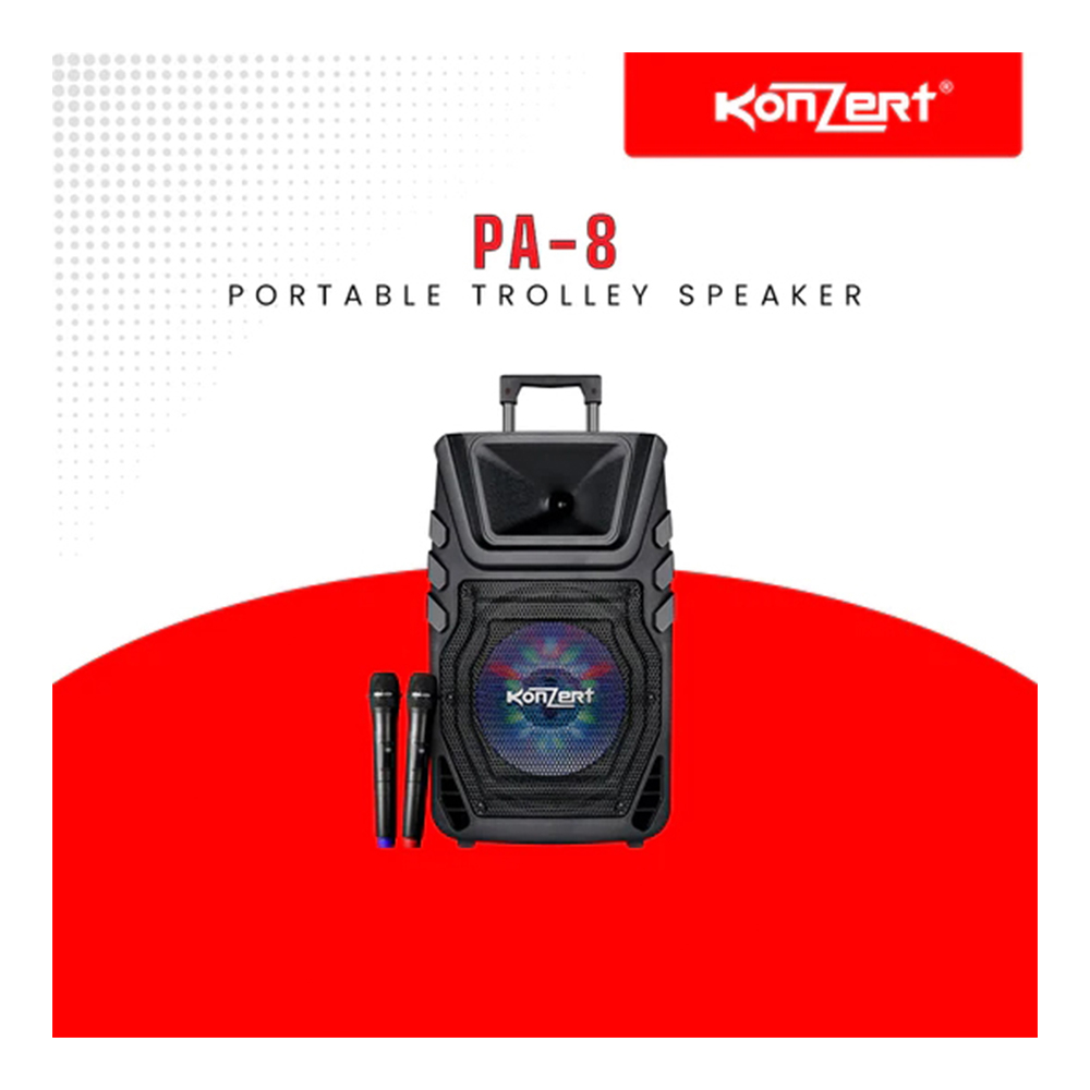 Konzert PA-8 8" 200W Portable Party Active Trolley Speaker w/ Bluetooth ...