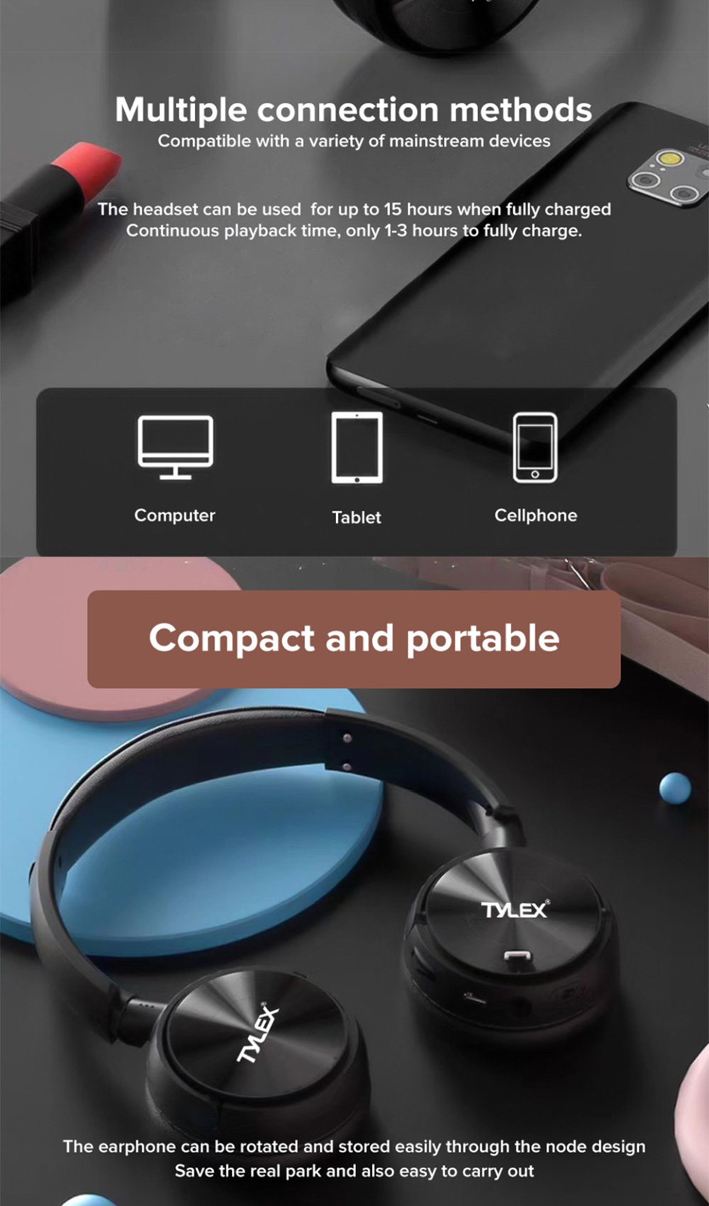Tylex Q2 Wireless Bluetooth Headset with Built-in Mic App Control ...