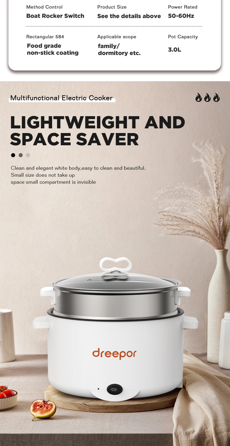 Dreepor Mini Rice Cooker Small Multi-Function Electric Cooker With ...