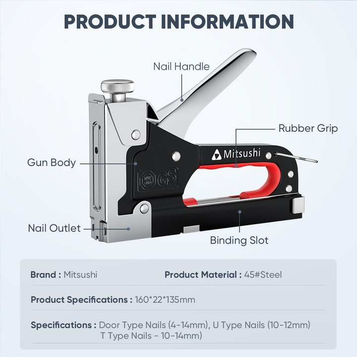 Mitsushi 3-in-1 Heavy Duty Staple Gun and 1200pcs 3 Nails Set | Shopee ...