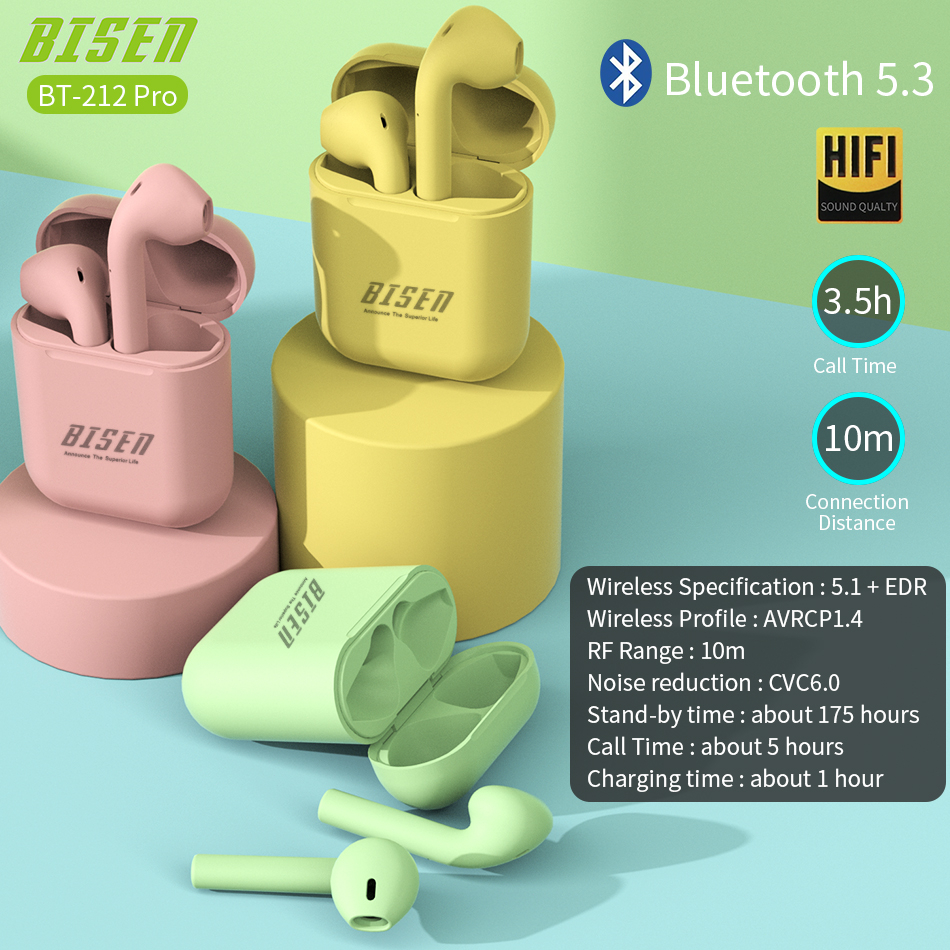 BISEN BT-212-PRO TWS Wireless Bluetooth 5.3 Earphone Stereo Audio Sound ...