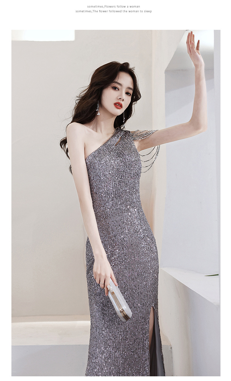 Sequin Fishtail Evening Dress Ball Gown New Long Sexy High Split One ...