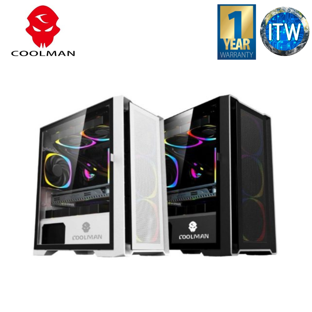 Coolman Ruby PC Cases with 3 Colour Fans - in Black and White | itw ...