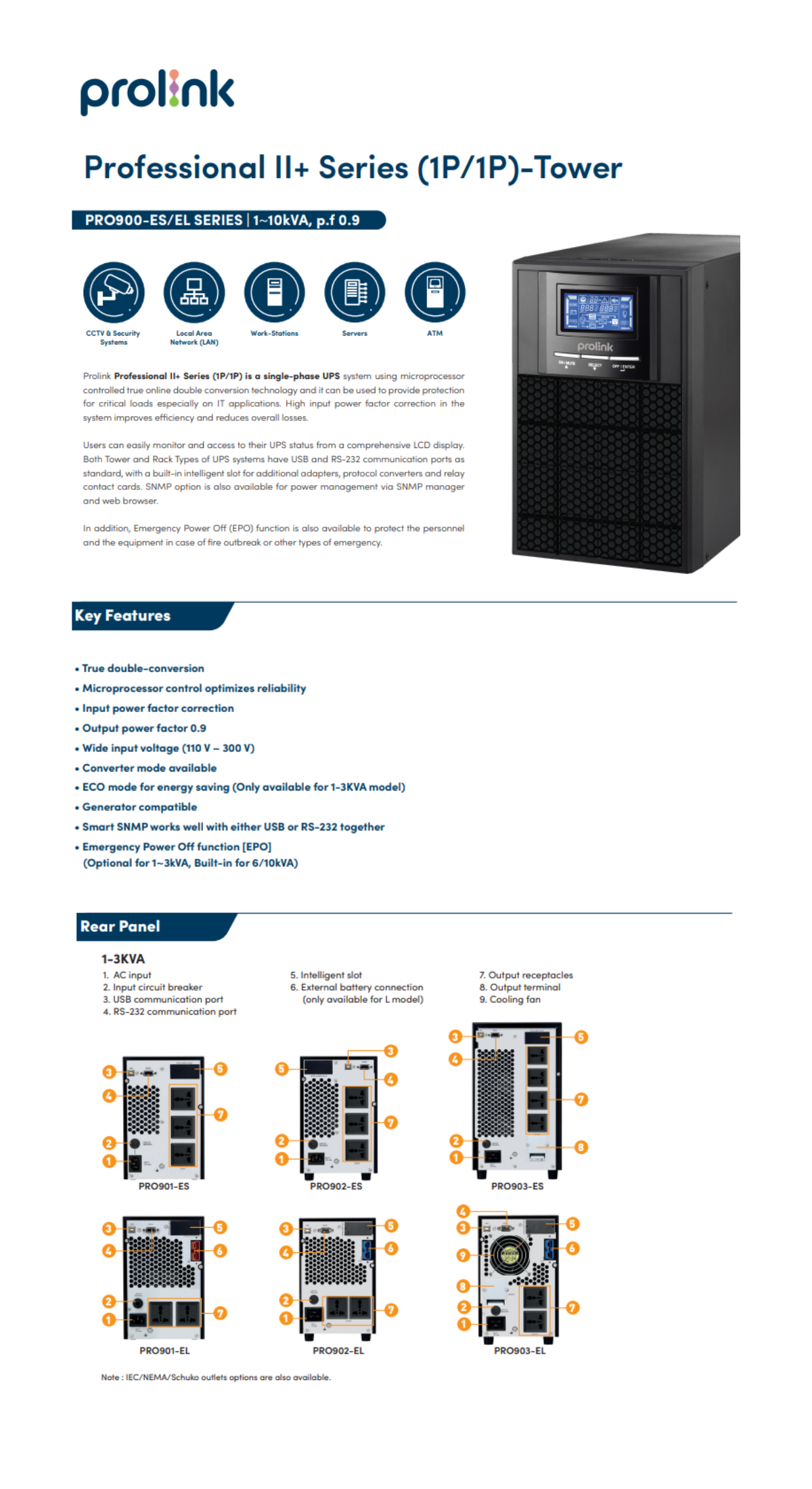 Prolink 2KVA / 1800W Pure Sine Wave Online UPS w/ AVR Computer Server ...