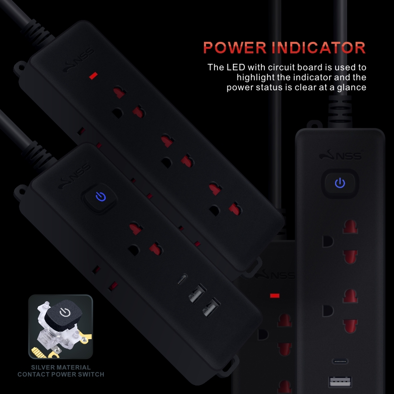 NSS Power Sockets Extension Outlet Socket 3m with USB Ports Universal ...