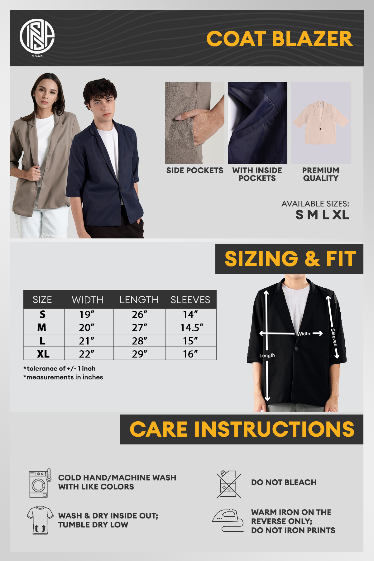 COLLAB by Inspi Coat Blazer For Men Half Sleeve Plain Cardigan Jacket ...