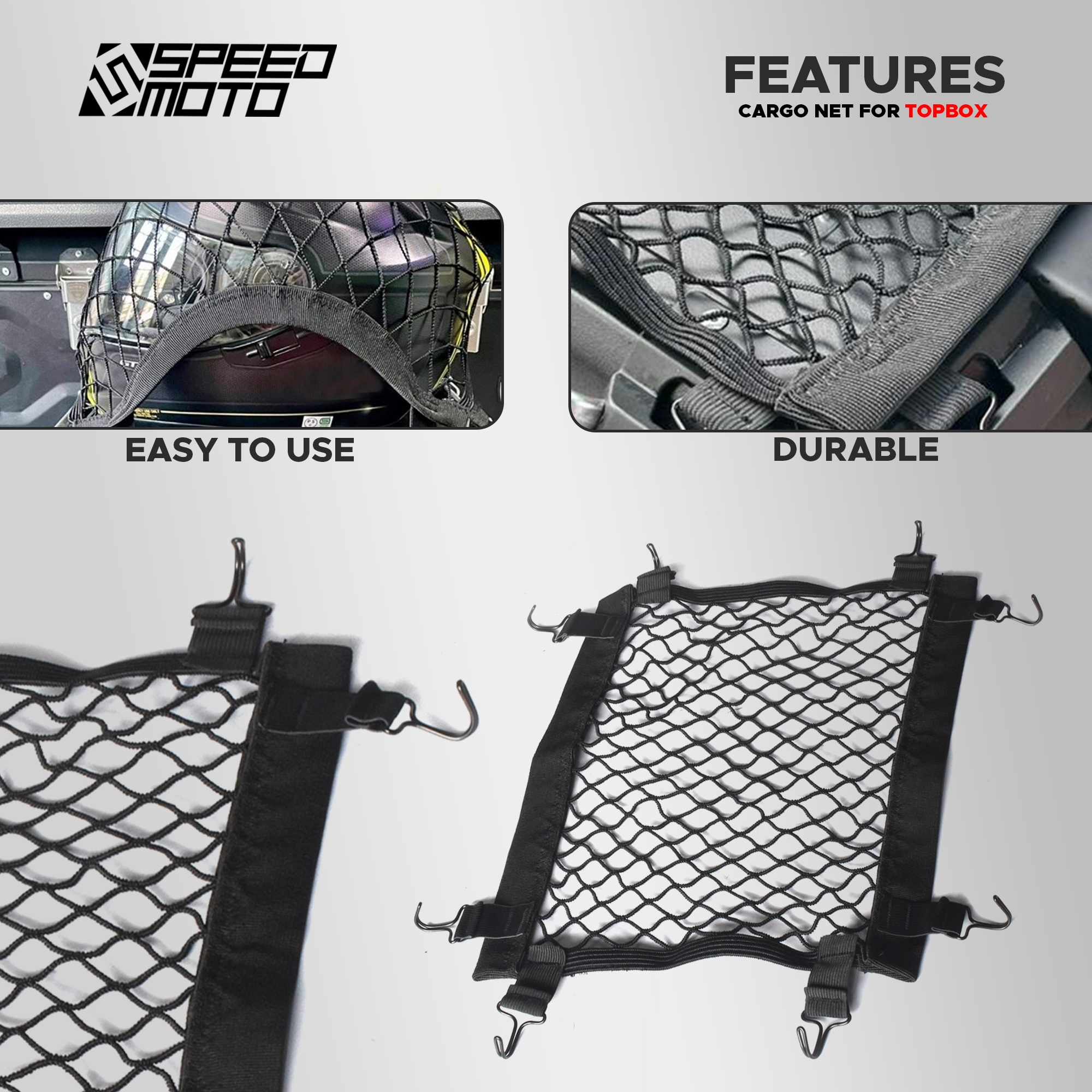 GARTERIZED TOP BOX CARGO NET WITH HOOK UNIVERSAL FOR MOTORCYCLE TOP BOX ...