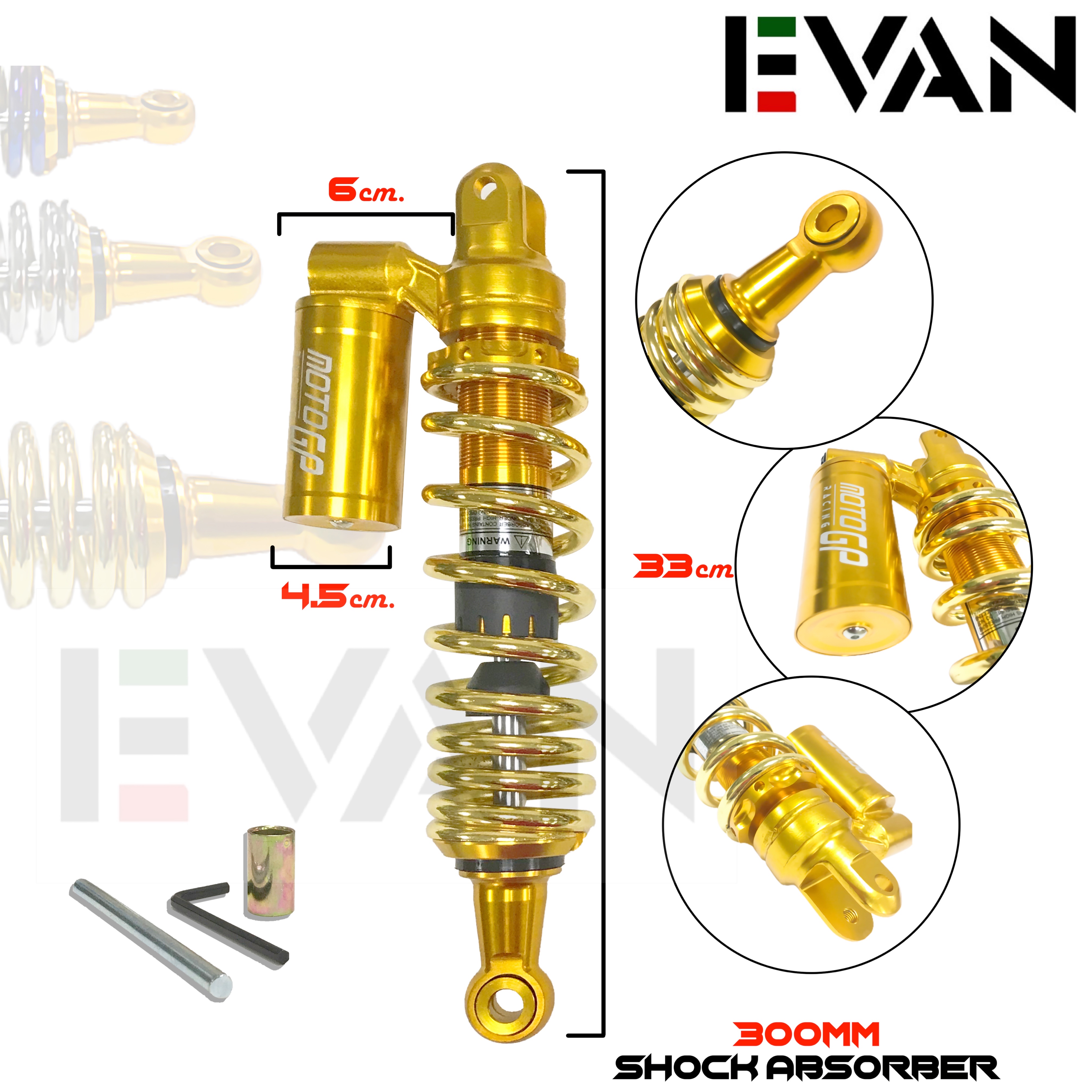 Mio Click Beat FI Skydrive Scoopy Rear Mono Shock 300mm With Gold Gas Tank MADE Thailand EVAN ...