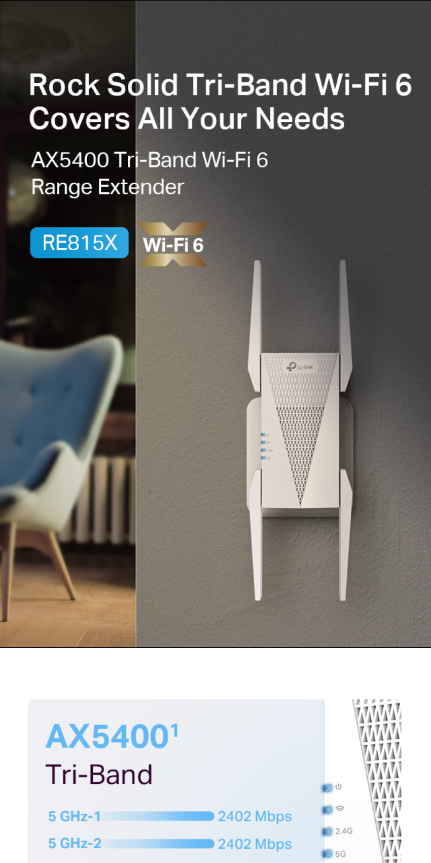 TP-Link | RE815X | Tri-Band | AX5400 | Wi-Fi 6 | Gigabit | OneMesh ...