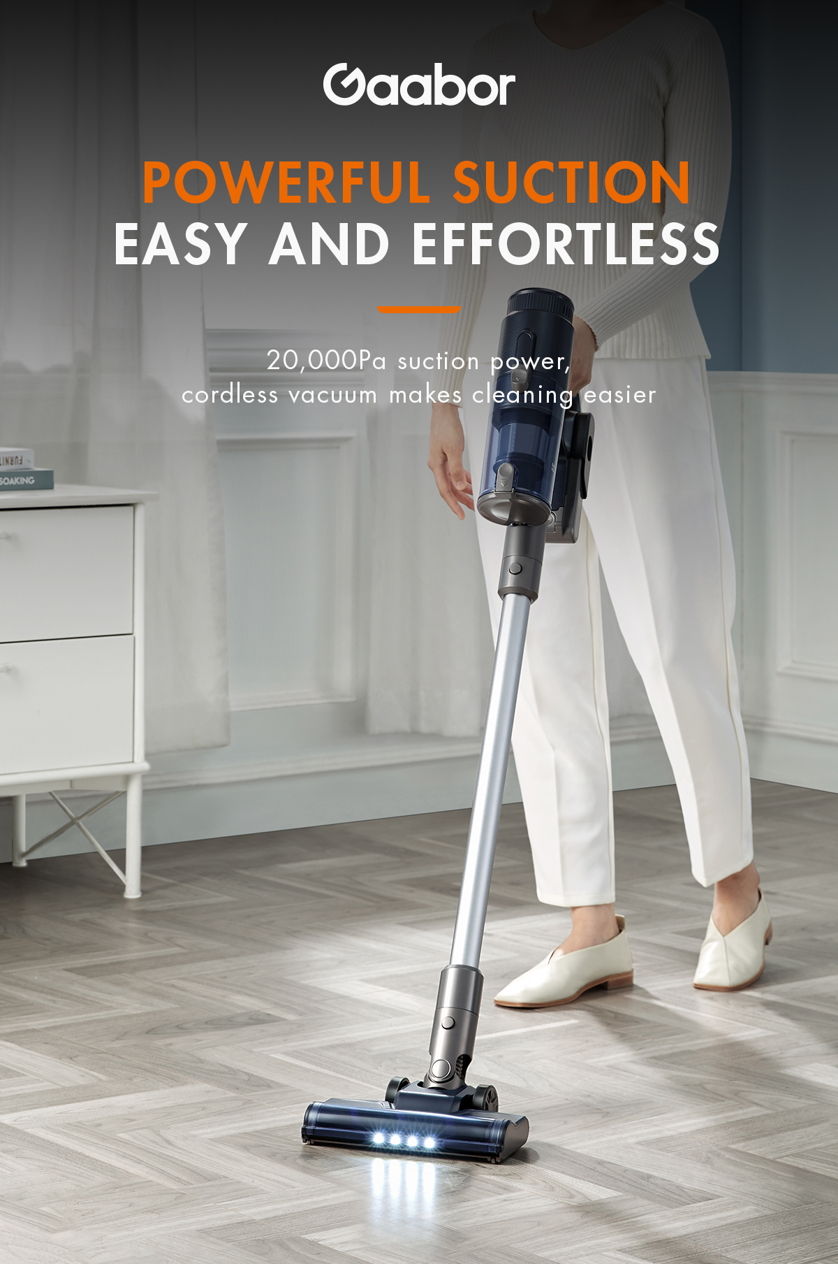 Gaabor Vacuum Cleaner 3-In-1 Multi-Use Strong Suction Lightweight Cordless 20000Pa With 8 ...