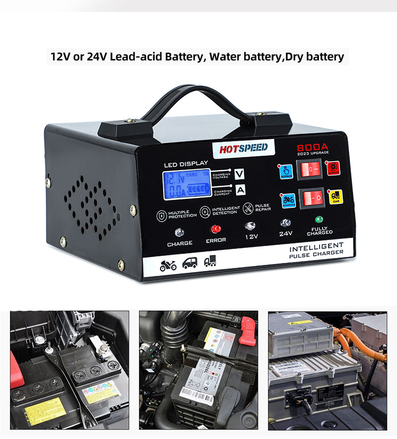 HOTSPEED Car Battery Charger Heavy Duty 12V 24V Intelligent Pulse ...