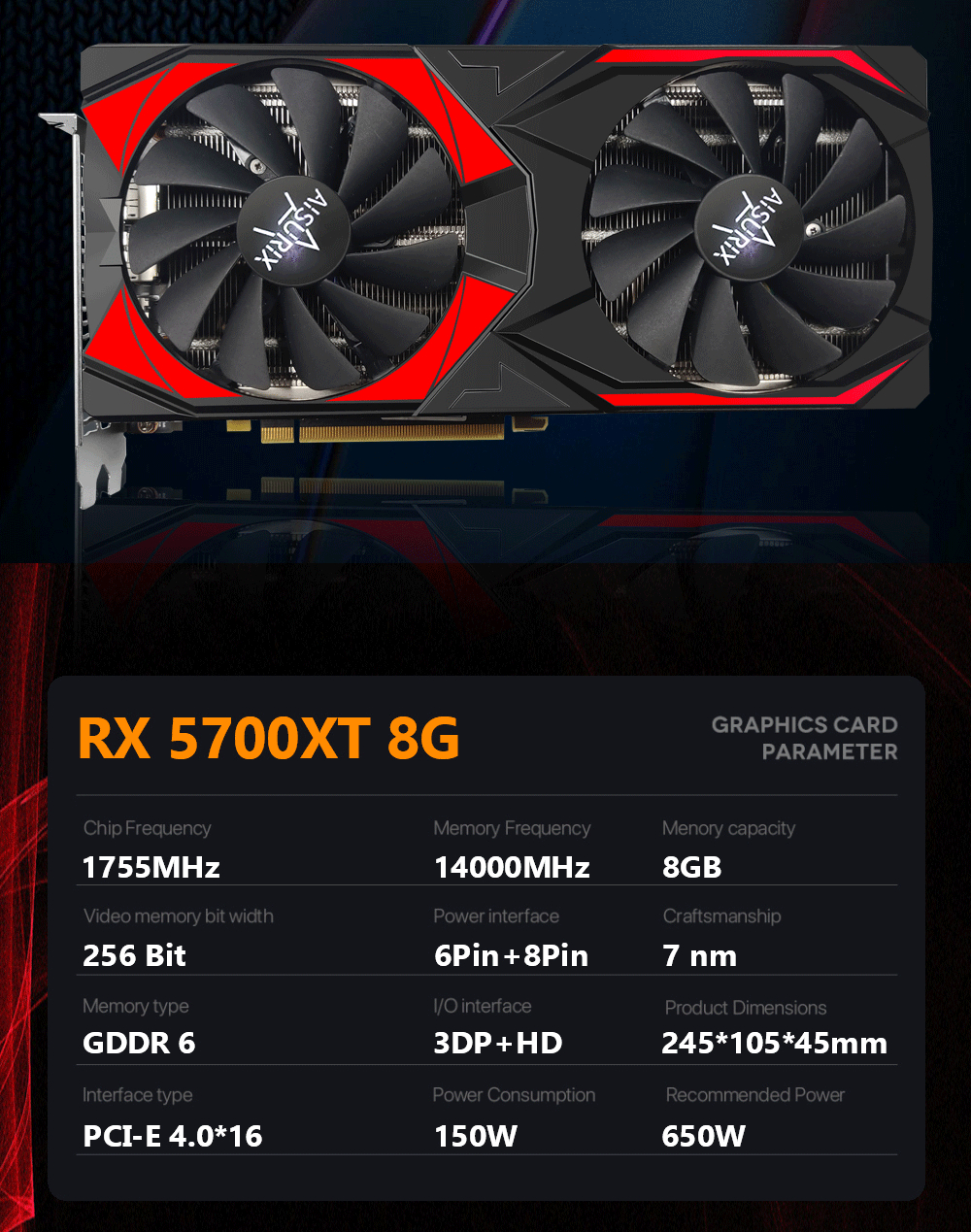 AISURIX New Graphics Card RX 5700 XT 8GB Gaming Computer GPU Video card ...