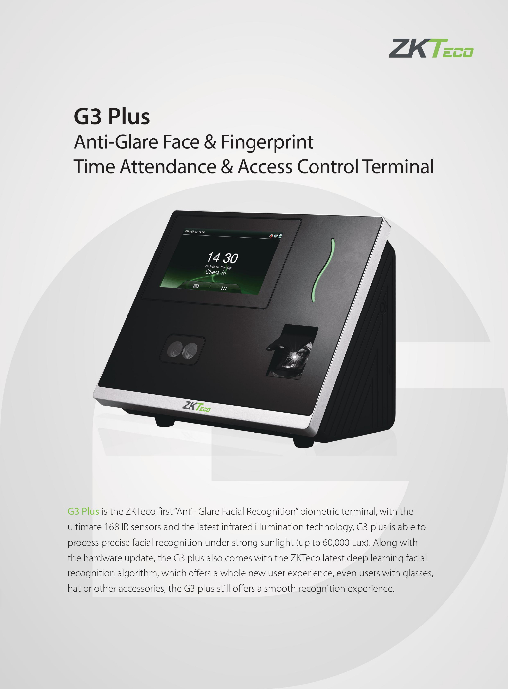 ZKTeco G3 Plus Anti-Glare Face & Fingerprint Time Attendance & Access ...