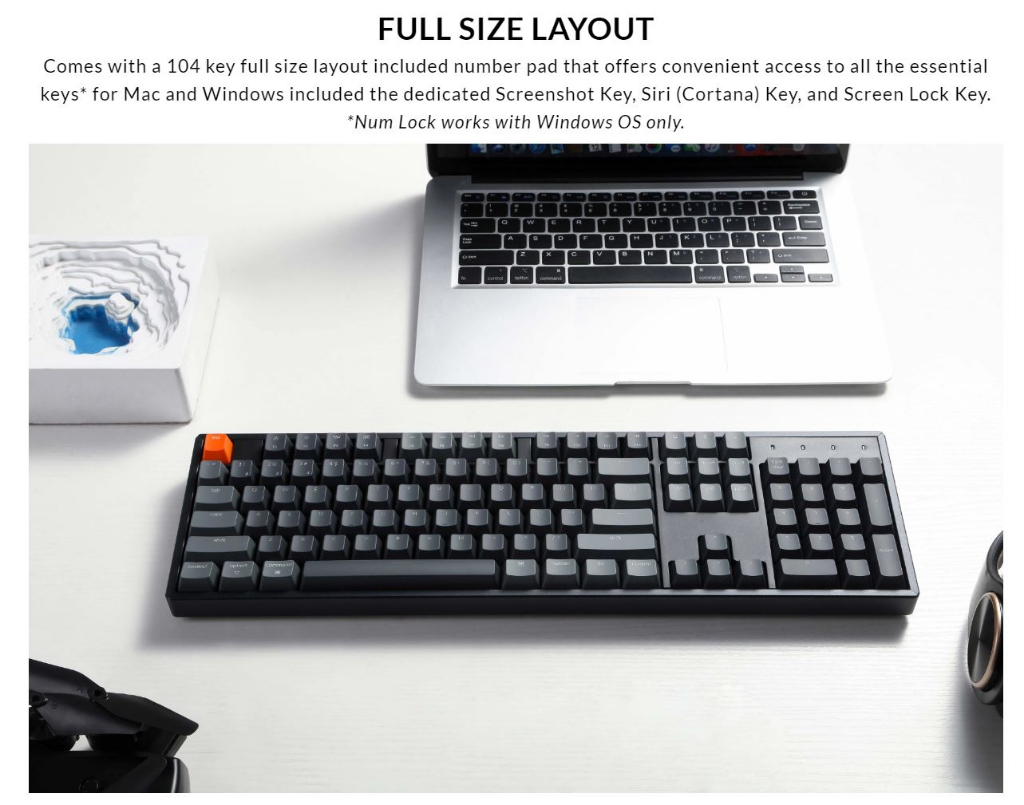 Keychron K10 104 Keys BT Wireless/Wired Full Size Mechanical Keyboard ...
