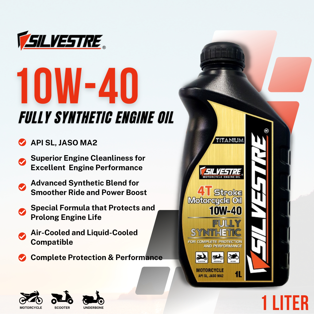 SILVESTRE Engine Oil 10W-40 (Fully Synthetic Motorcycle Engine Oil) JASO MA2 1 Liter or 800ml ...