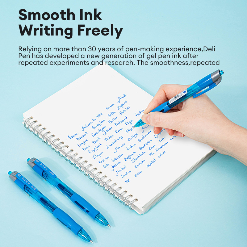 Deli Press Ballpen Gel Pen 0.5mm Black/Blue Ink Sign Writing Pen School ...