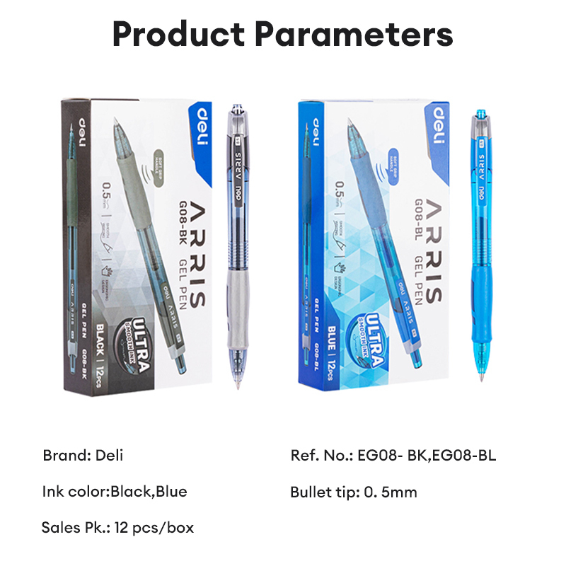 Deli Press Ballpen Gel Pen 0.5mm Black/Blue Ink Sign Writing Pen School ...