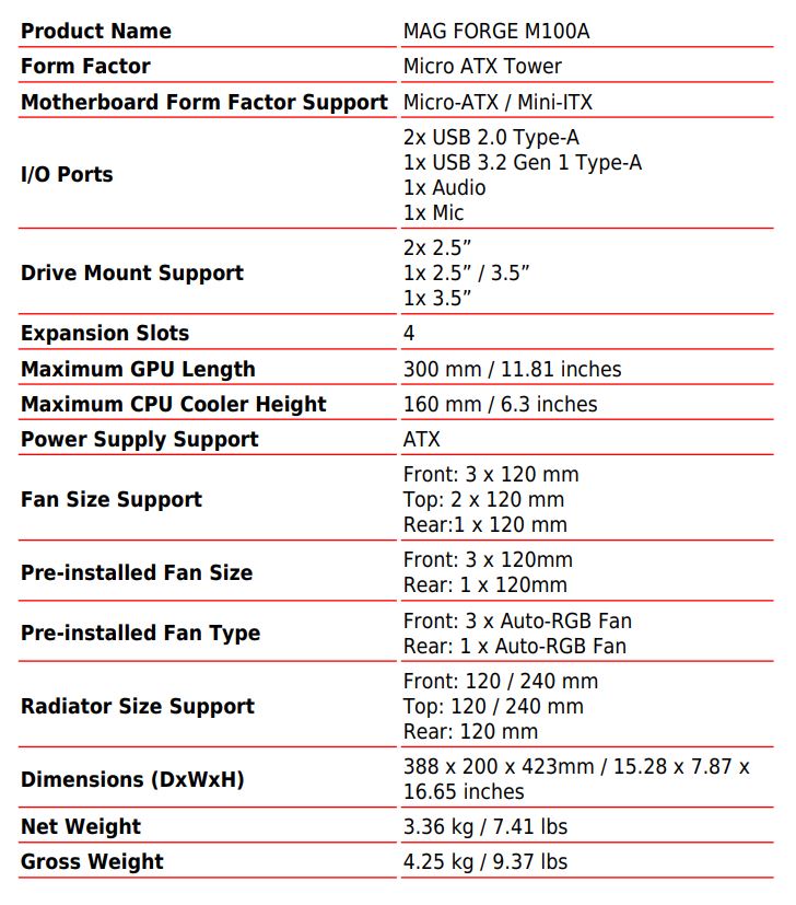 MSI MAG FORGE M100A PC Case - Micro ATX Tower / Acrylic Side Panel ...