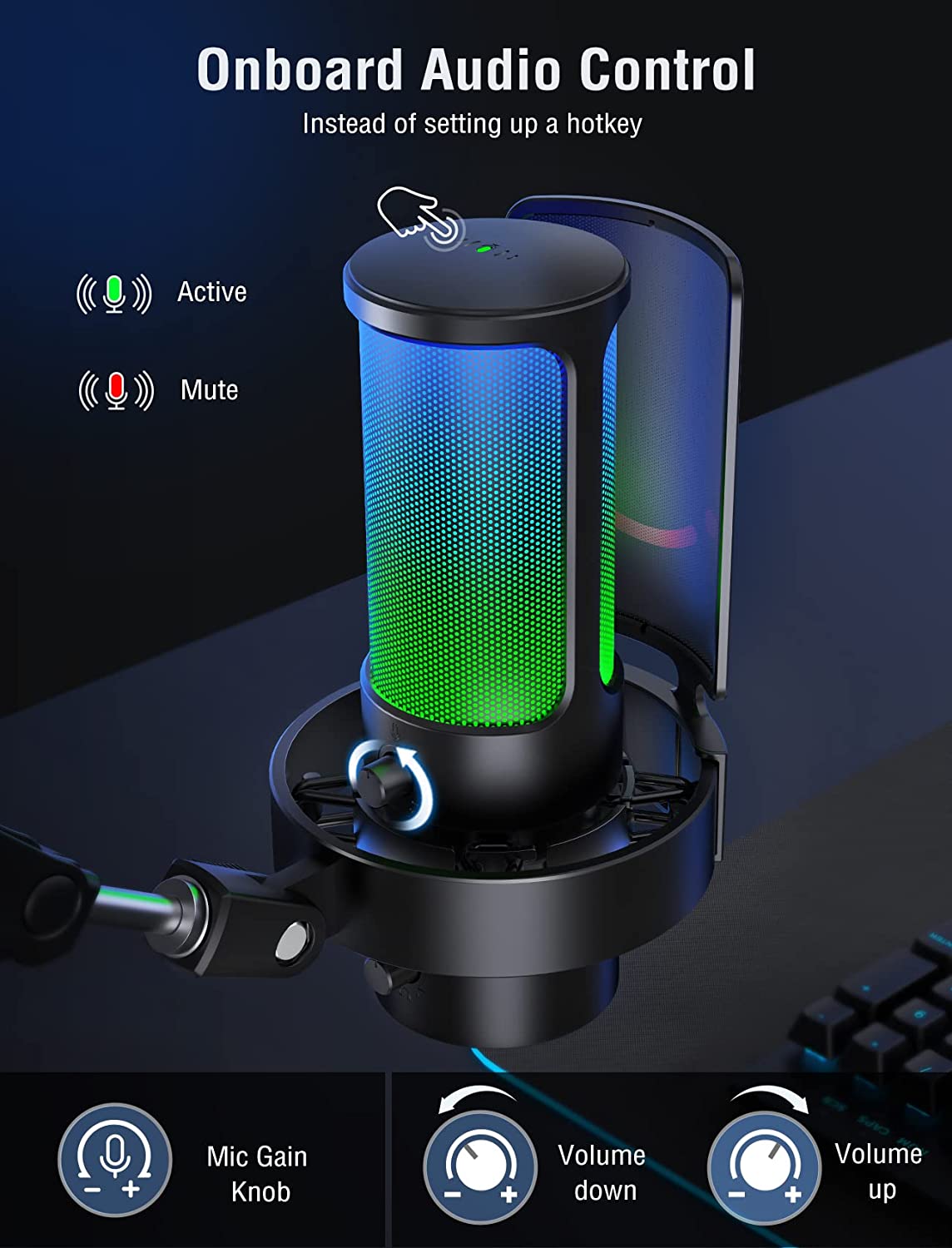 FIFINE AmpliGame A8 Plus Gaming RGB Condenser USB Microphone, PC ...