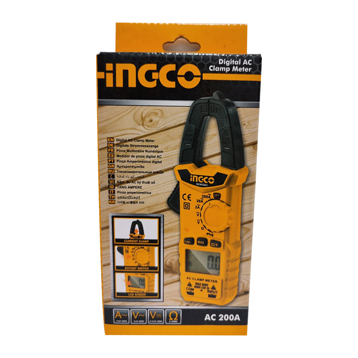 INGCO DCM2001 Digital AC/DC Clamp Meter Electrical Tester Tool 200A ...