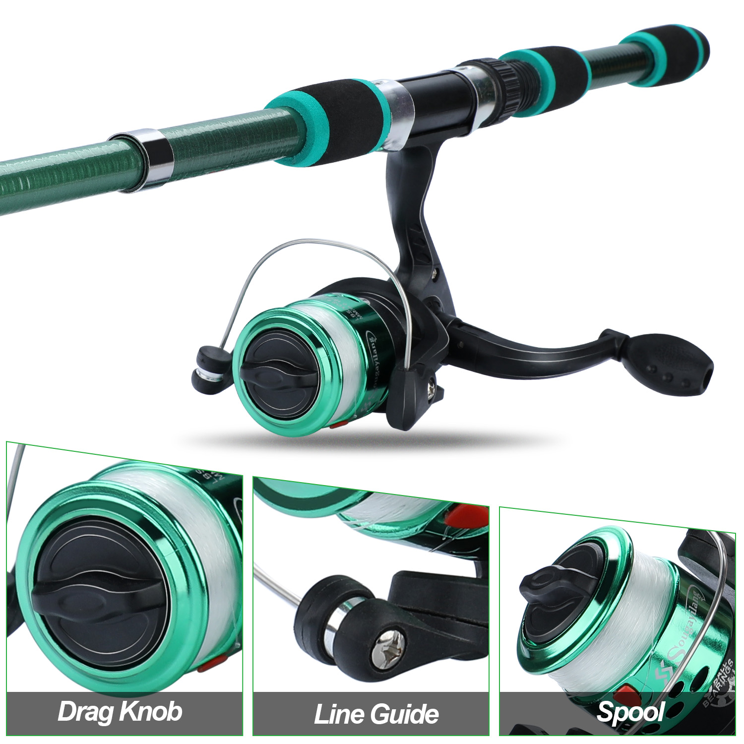 Sougayilang Fishing Set 1.8M, Telescoping Fishing Rod 5.5:1 3BB Fishing ...