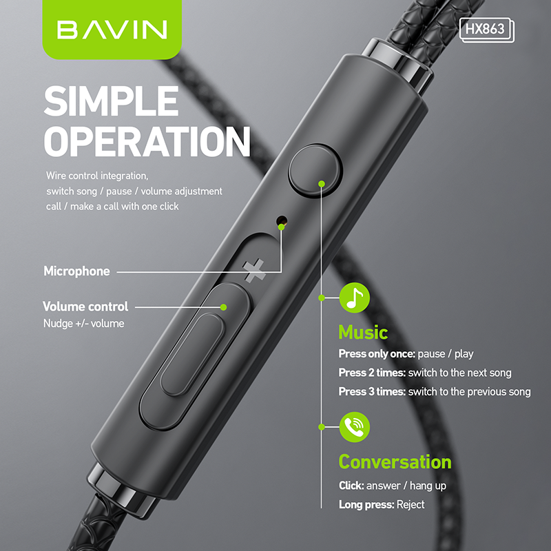 BAVIN HX863 For Gaming Wired Earphone Hifi Audio Stereo Sound Headset W ...