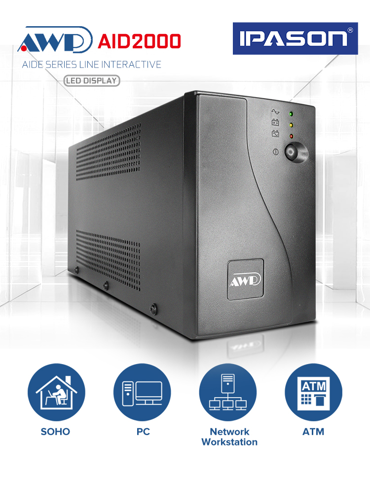 Ipason AWP AID2000 Aide 1200W-2000VA UPS with AVR Uninterruptible Power ...