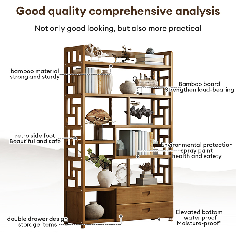 SUNNY BIERE Storage Rack With Drawer Bamboo 5Layers Household Wooden ...