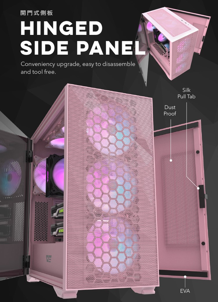 Darkflash DLX21 Mesh Tempered Glass E-ATX PC Case (Black/White/Pink ...