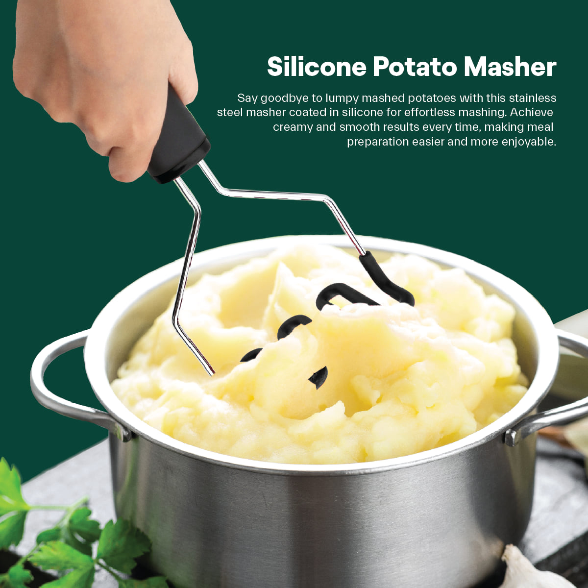 Famco Silicone Potato Masher, Coated Stainless Steel Food Mashing ...