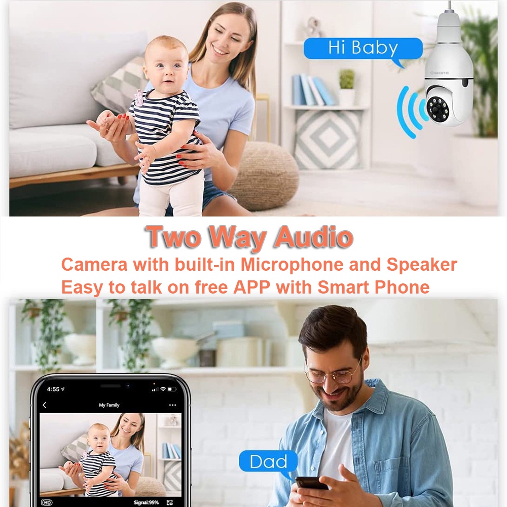 CCTV Bulb Camera 360 Panoramic IP PTZ Night Vision 1080p Wireless SKONE ...