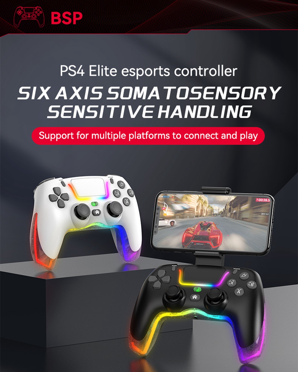 Bsp P07 Rgb Colorful Light Wireless Gaming Controller For P4 P3 Switch ...