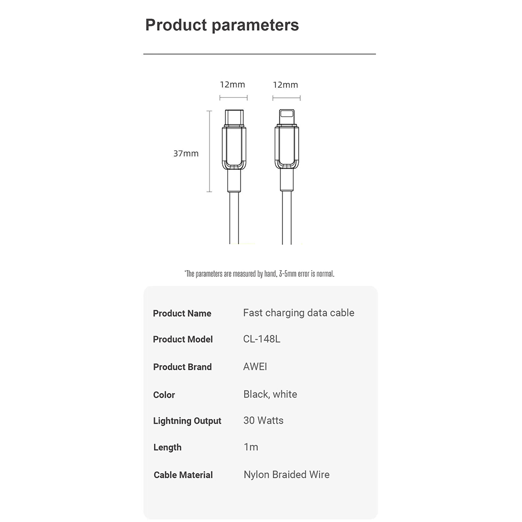 Awei CL-148L 1000mm Type-C To Lightt-ning Data Transfer Fast Charging ...